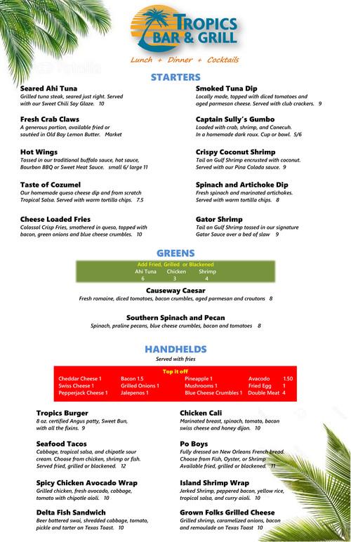 Tropics Bar & Grill menu in Spanish Fort, Alabama, USA