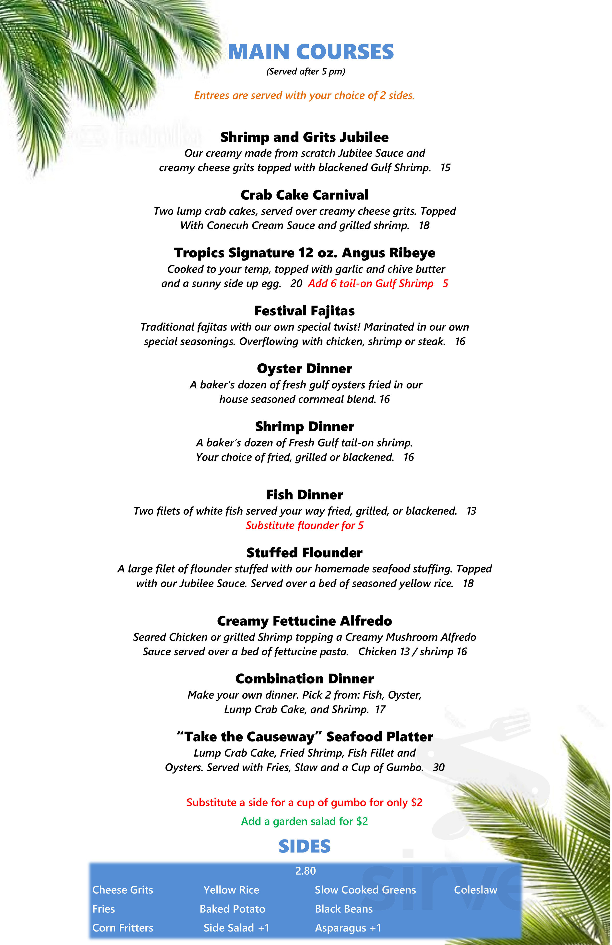 Tropics Bar & Grill menu in Spanish Fort, Alabama, USA