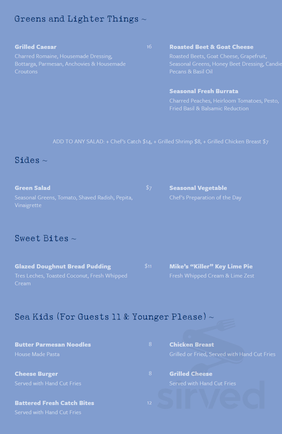 Sea Worthy Fish Bar menu in Tierra Verde, Florida, USA