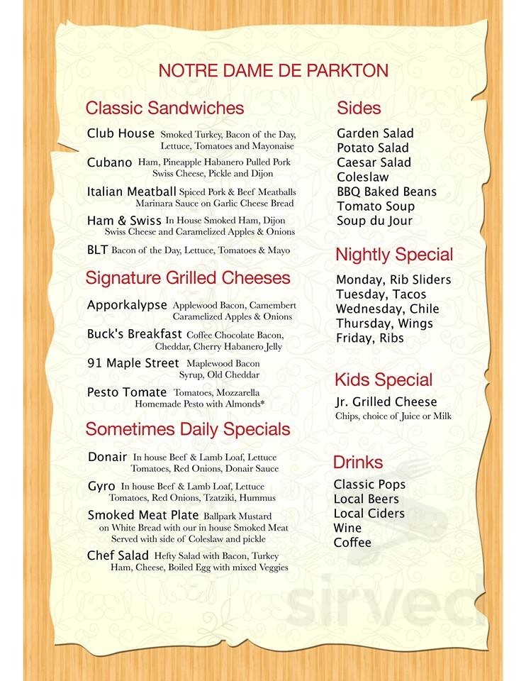 Notre Dame de Parkton menus in Moncton, New Brunswick, Canada