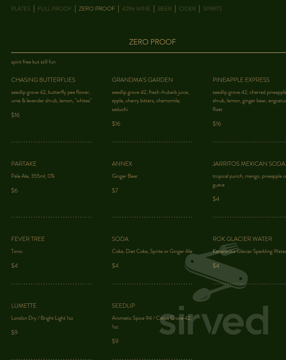 4296 menu in Canmore, Alberta, Canada