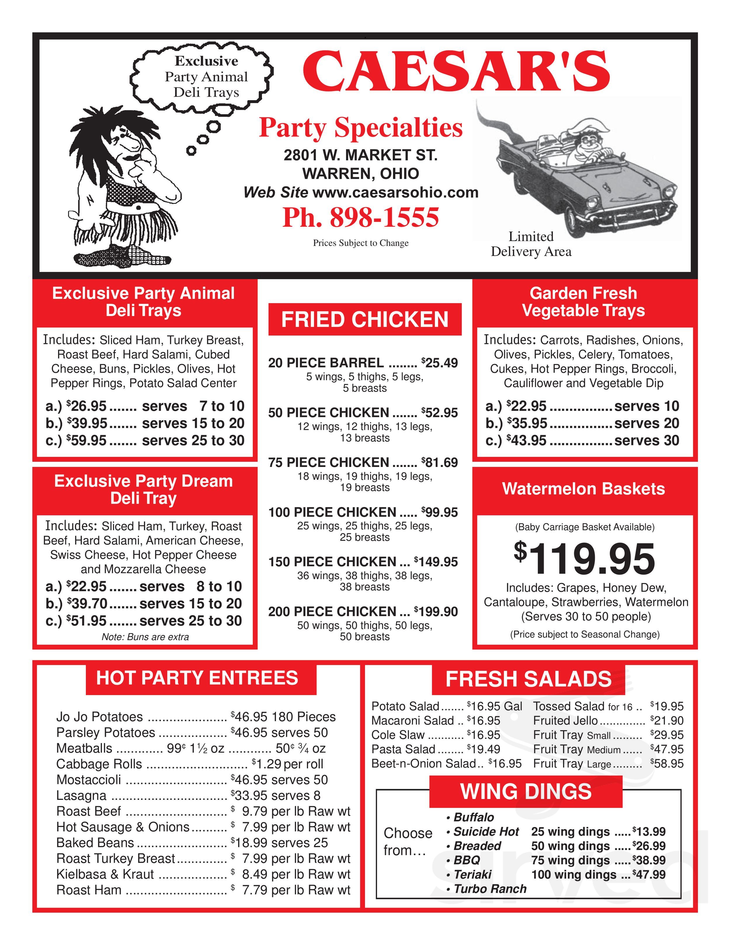 Menu - Warren OH's Caesar's Italian Restaurant | Sirved
