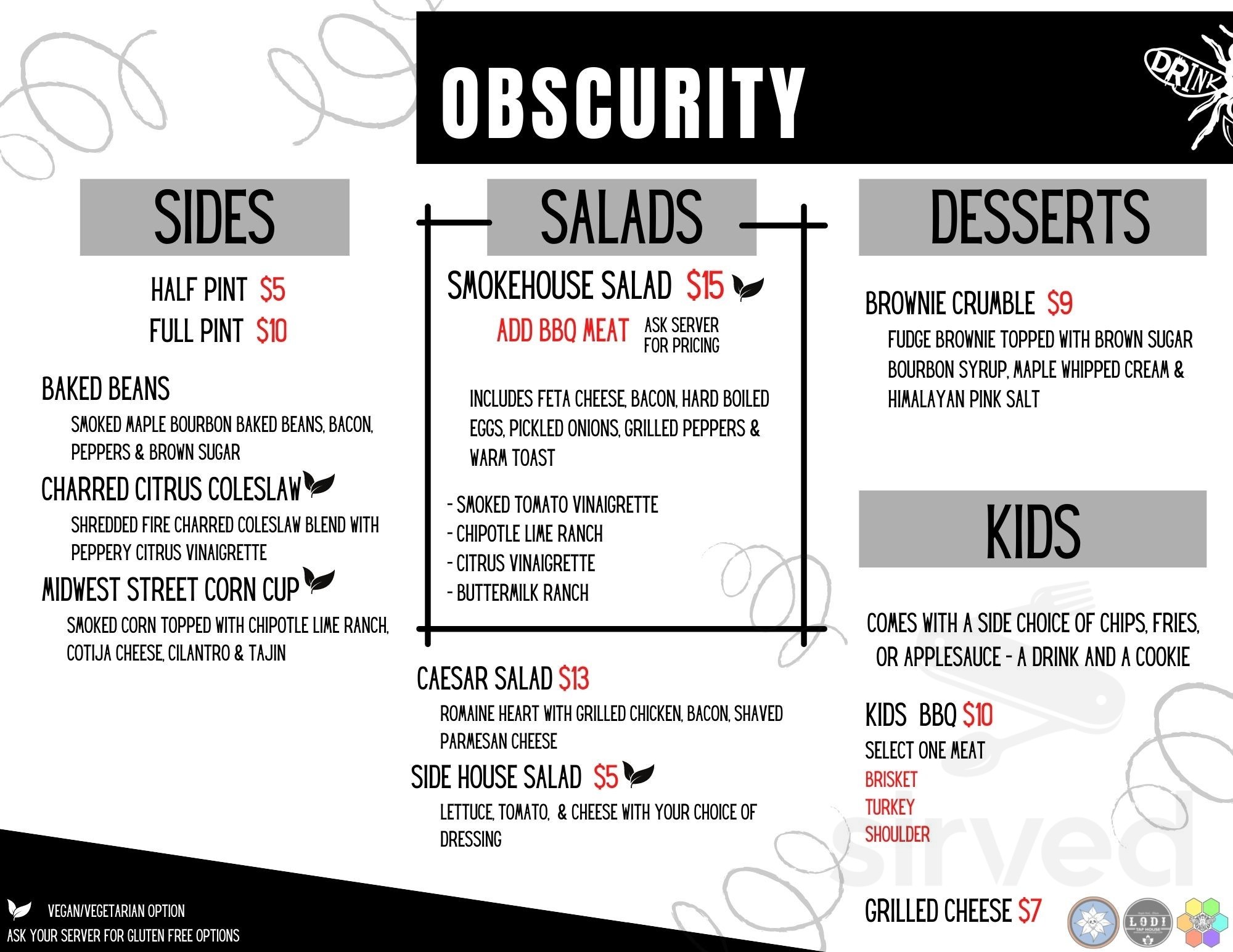 Obscurity Brewing and Craft Mead menu in Elburn, Illinois, USA