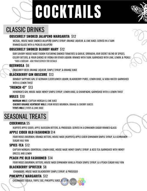 Obscurity Brewing and Craft Mead menu in Elburn, Illinois, USA