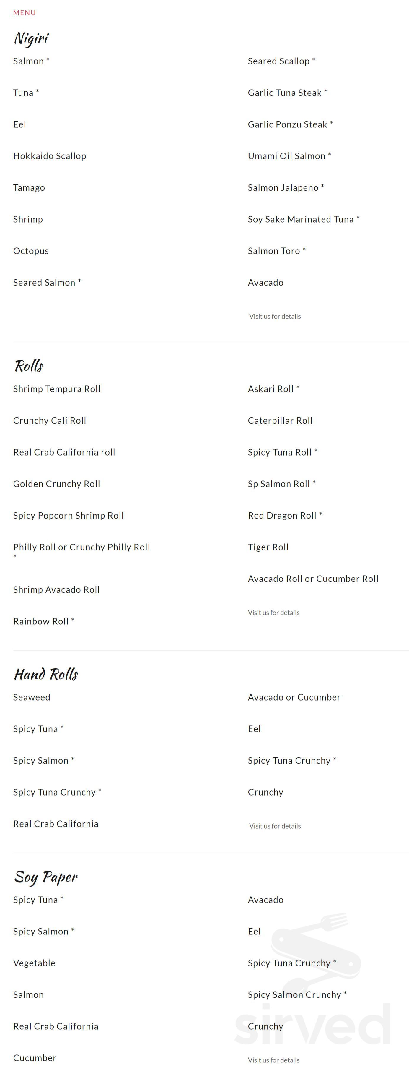 Akarii Revolving Sushi menus in Fort Worth, Texas, United States