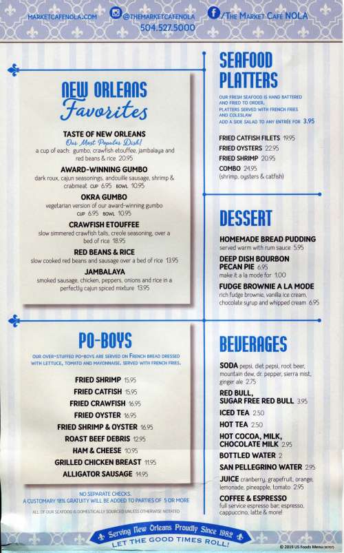 Market Cafe menu in New Orleans, Louisiana, USA