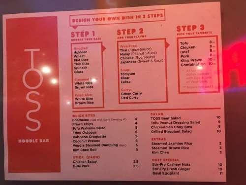 Toss Noodle Bar menu in Berkeley, California, USA