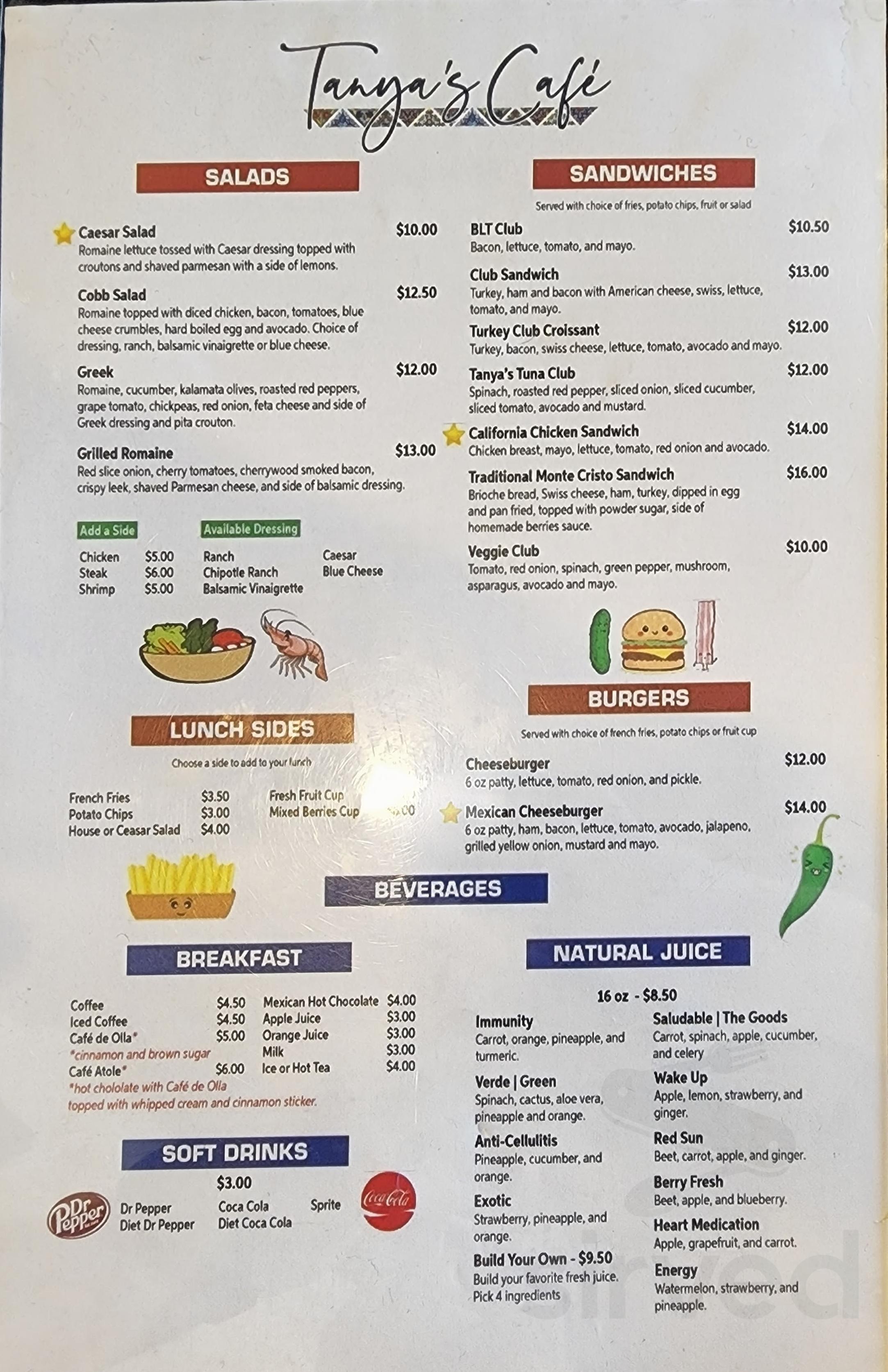 Tanya's Cafe menu in Garland, Texas, USA