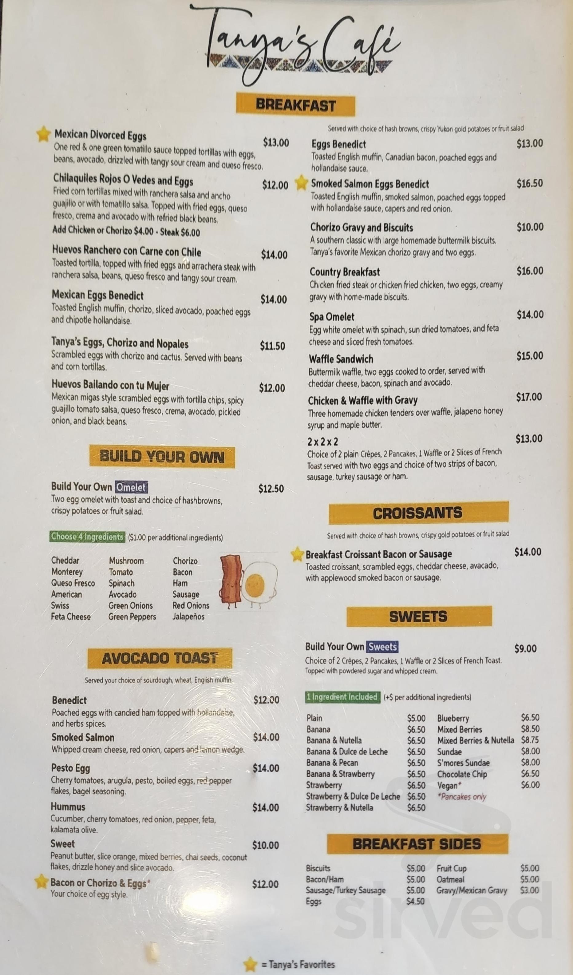 Menu - Garland TX's Tanya's Cafe | Sirved