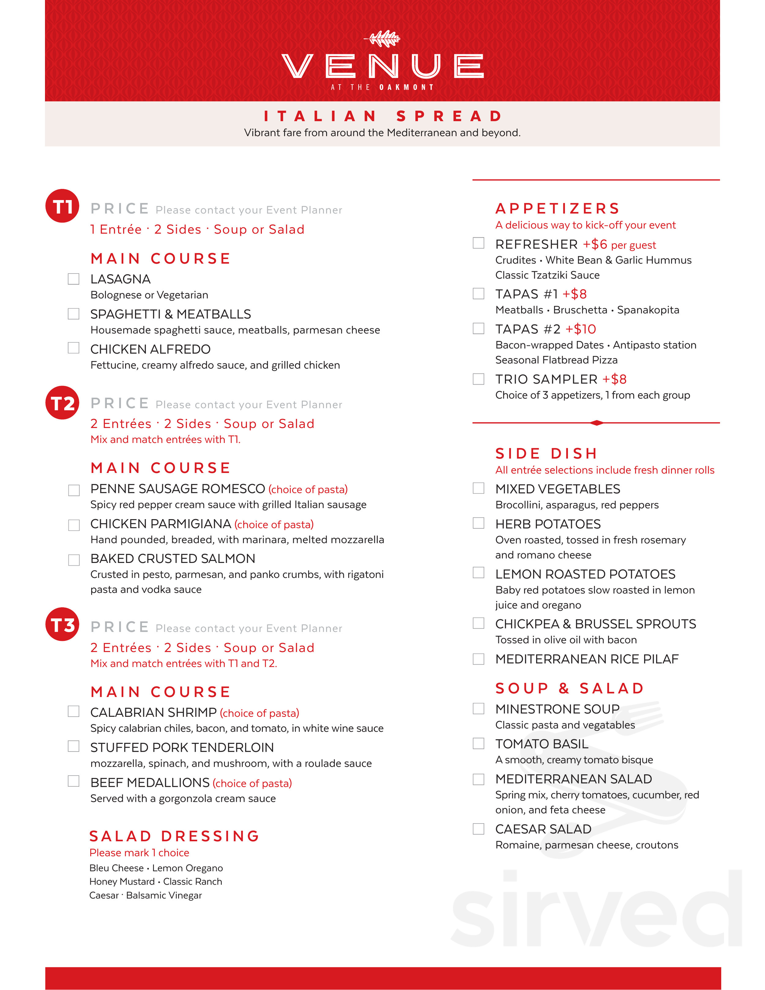 Menu - Flagstaff AZ's The Oakmont | Sirved