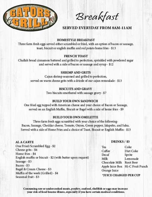 Camp Holly Airboat Rides menu in Melbourne, Florida, USA