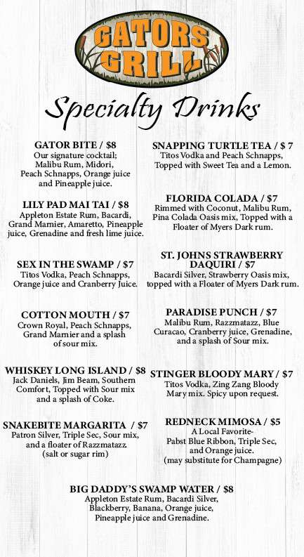 Camp Holly Airboat Rides menu in Melbourne, Florida, USA