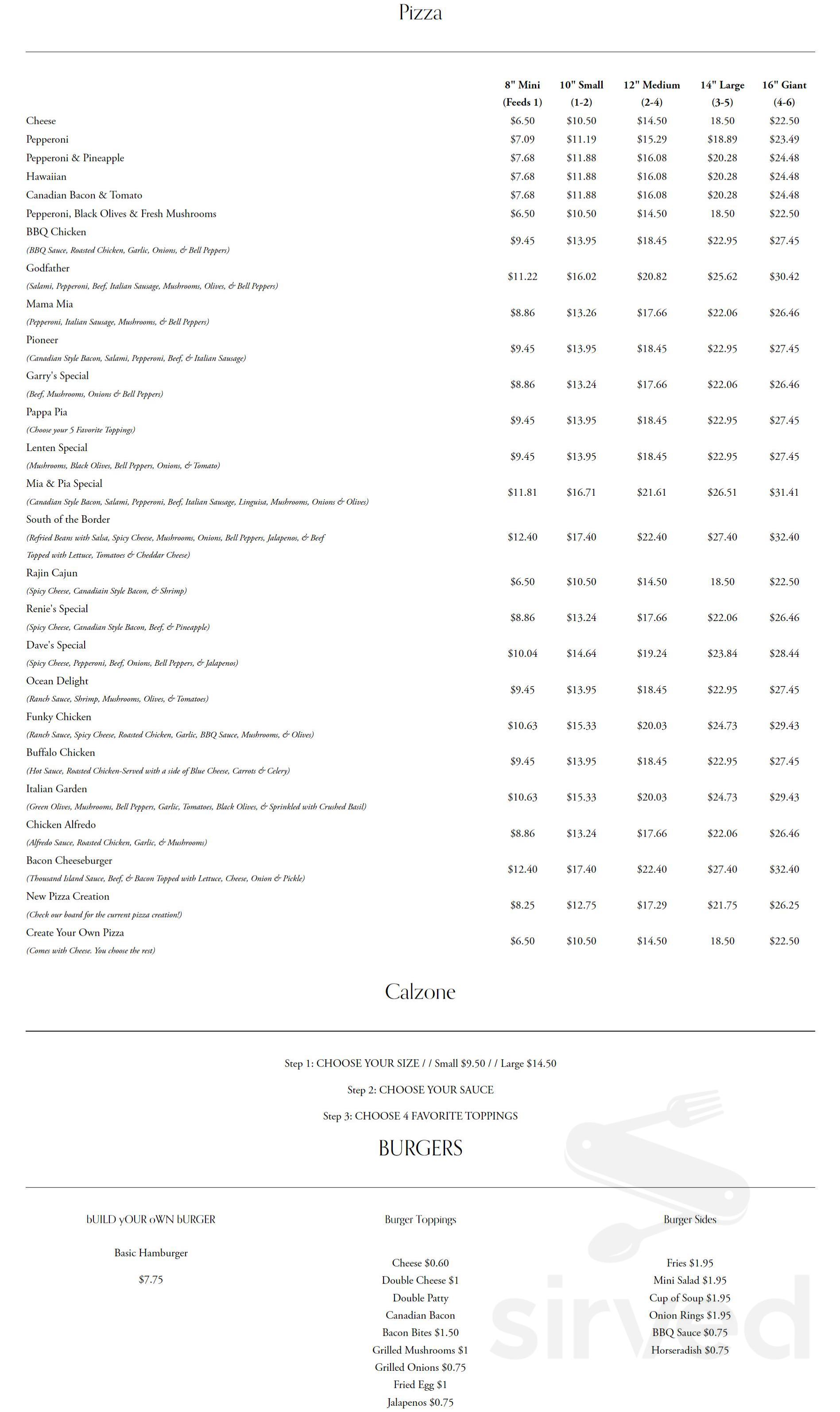 Mia & Pia's Brewery menu in Klamath Falls, Oregon, USA