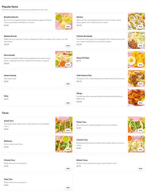 Famous Amos Tacos menu in Littleton, Colorado, USA