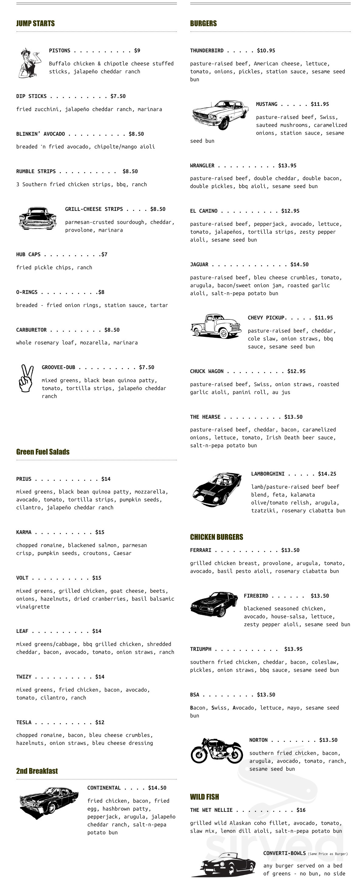 The Filling Station menu in Bellingham, Washington, USA