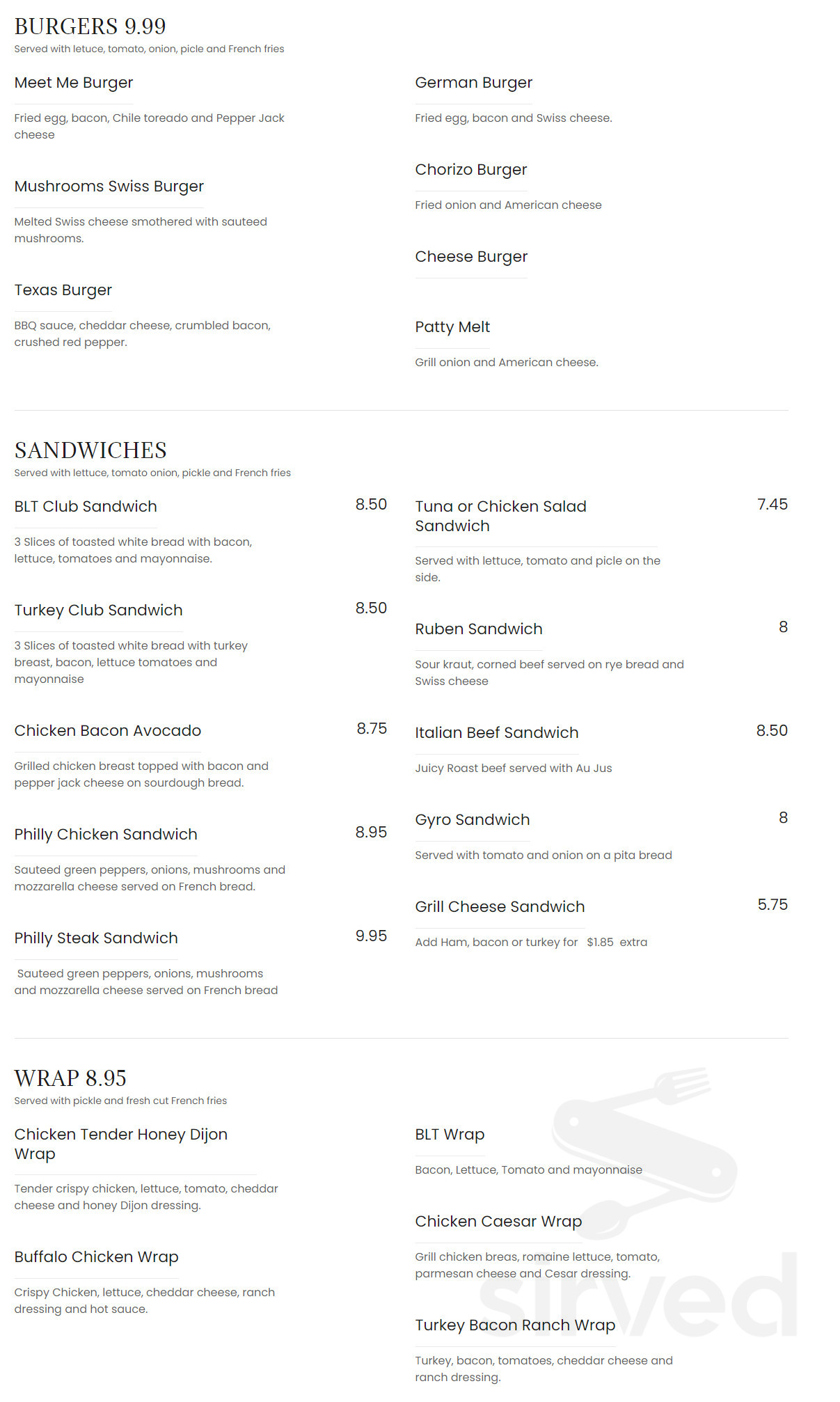 Meet Me Cafe Family Restaurant menu in South Elgin, Illinois, USA