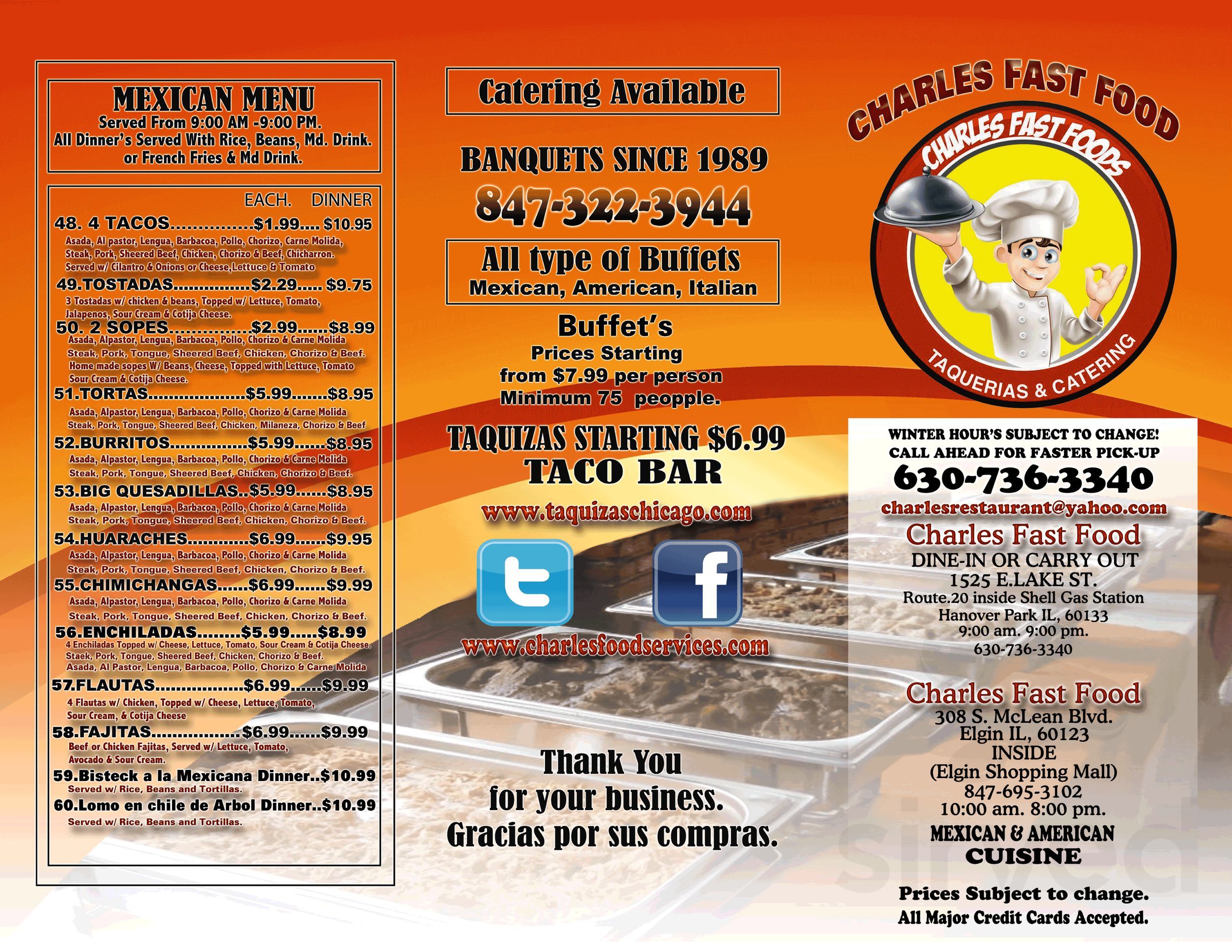 Menu for Charles Fast Food in Elgin, IL | Sirved