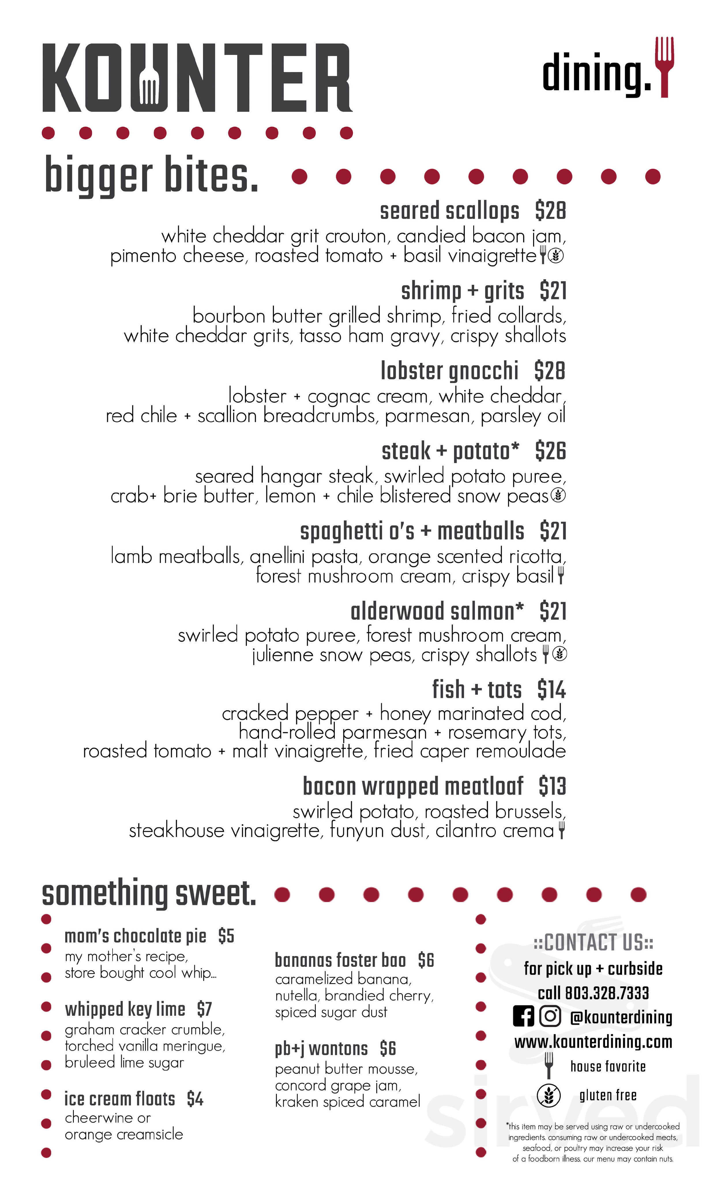 Kounter menu in Rock Hill, South Carolina, USA