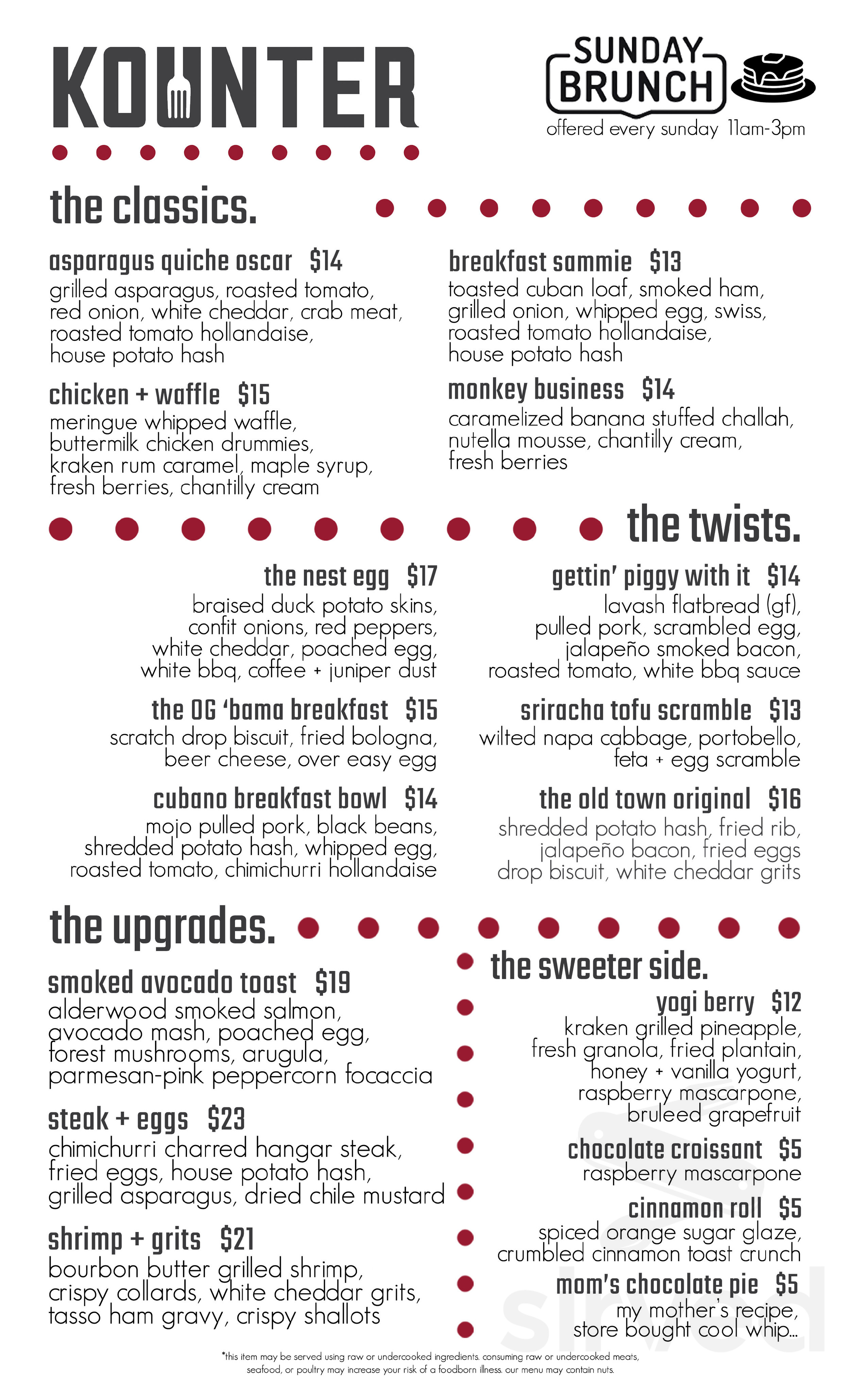 Kounter menu in Rock Hill, South Carolina, USA