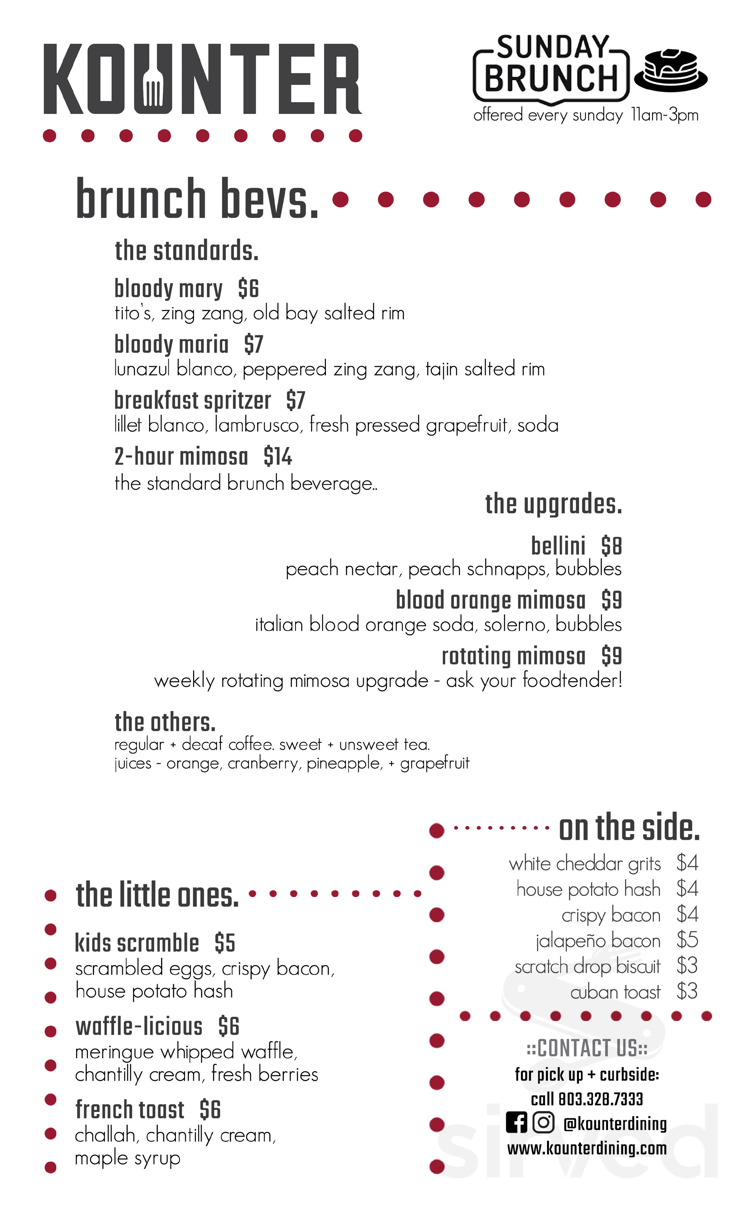 Kounter menu in Rock Hill, South Carolina, USA