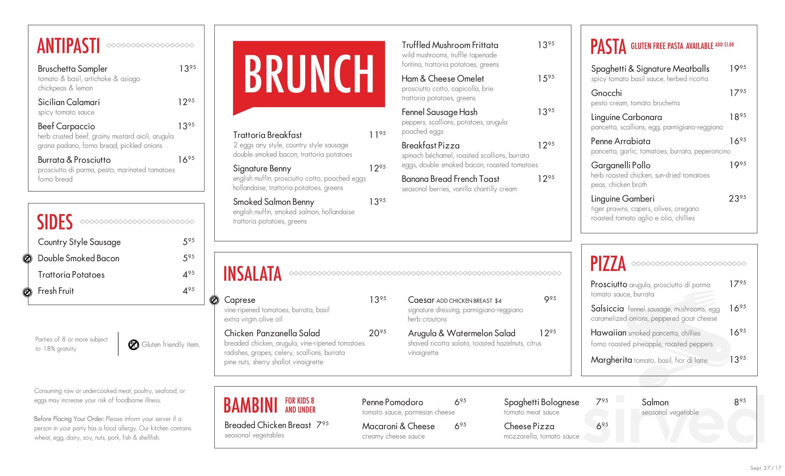 Trattoria Burnaby menus in Burnaby, British Columbia, Canada