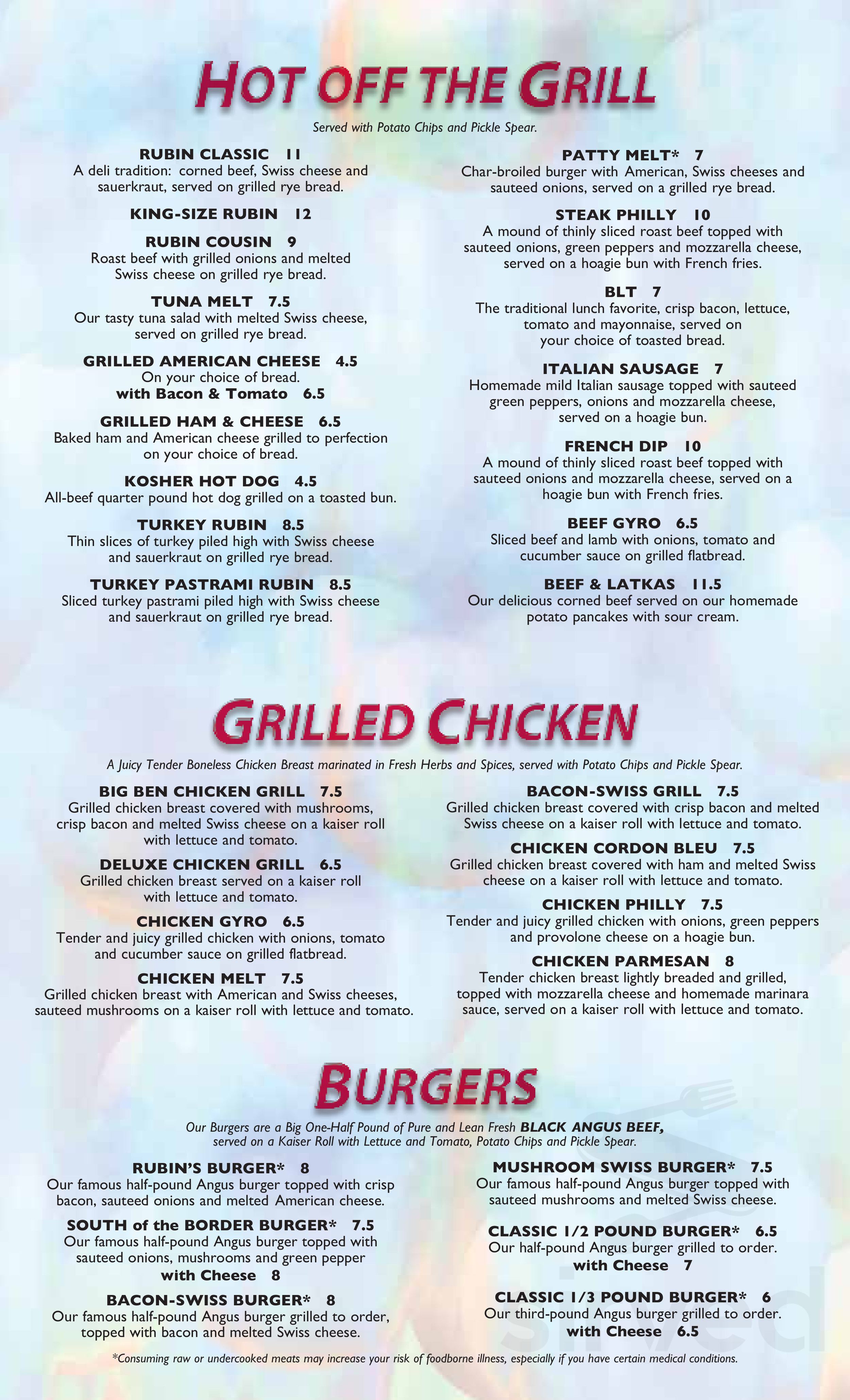 Menu - Elyria OH's Rubin's Deli & Restaurant | Sirved