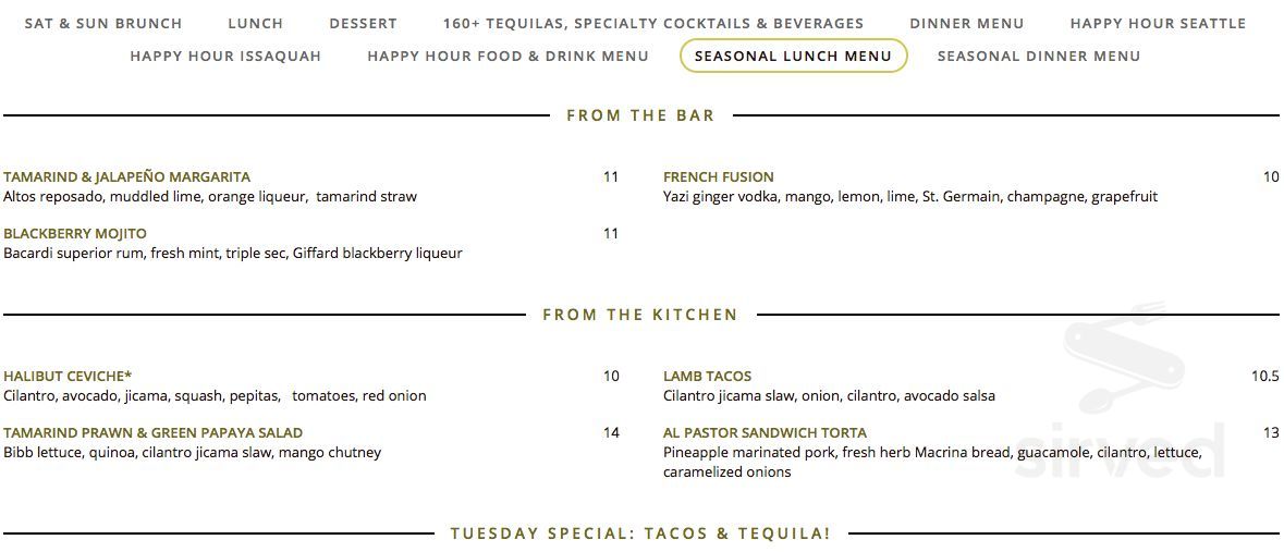 Agave Cocina & Tequila | Issaquah Highlands menus in Issaquah ...