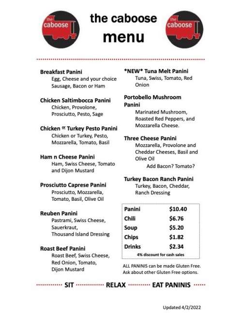 The Caboose menu in Inlet, New York, USA