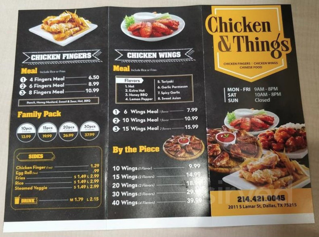 Menu for Chicken N Things in Dallas, TX | Sirved