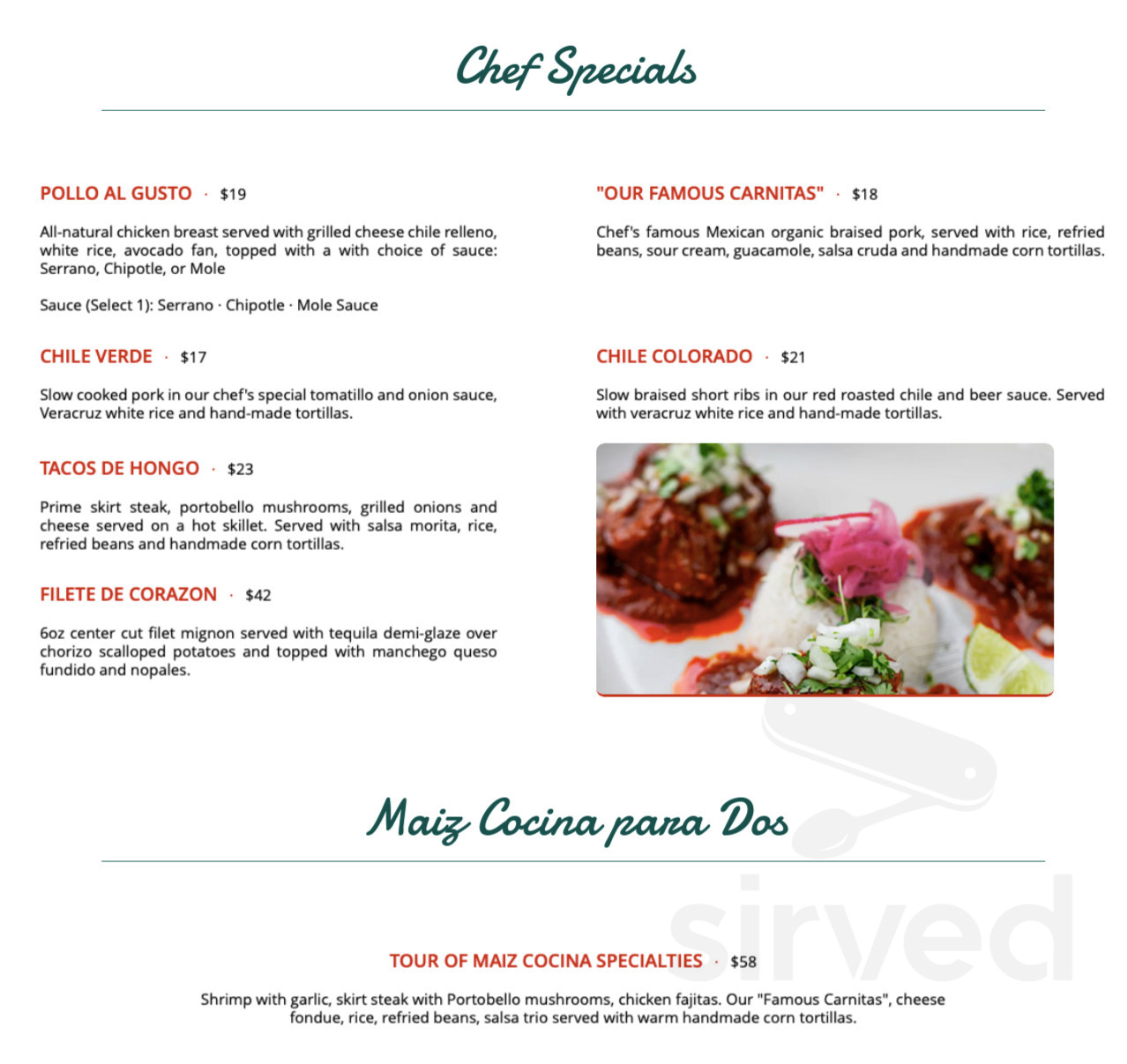 Maiz Cocina menu in Corona, California, USA