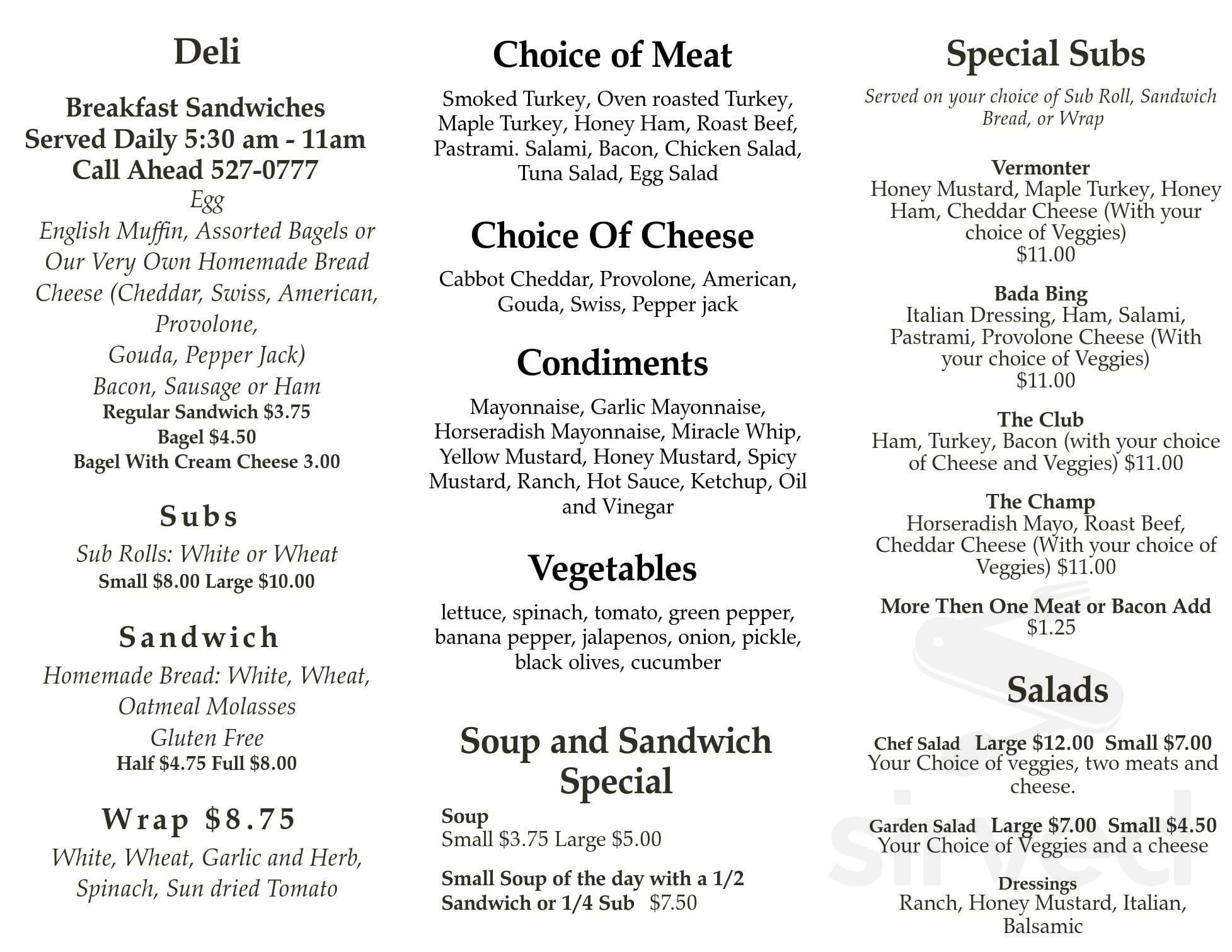 Mother Hubbard's Bakery Deli menus in St Albans City, Vermont, United ...