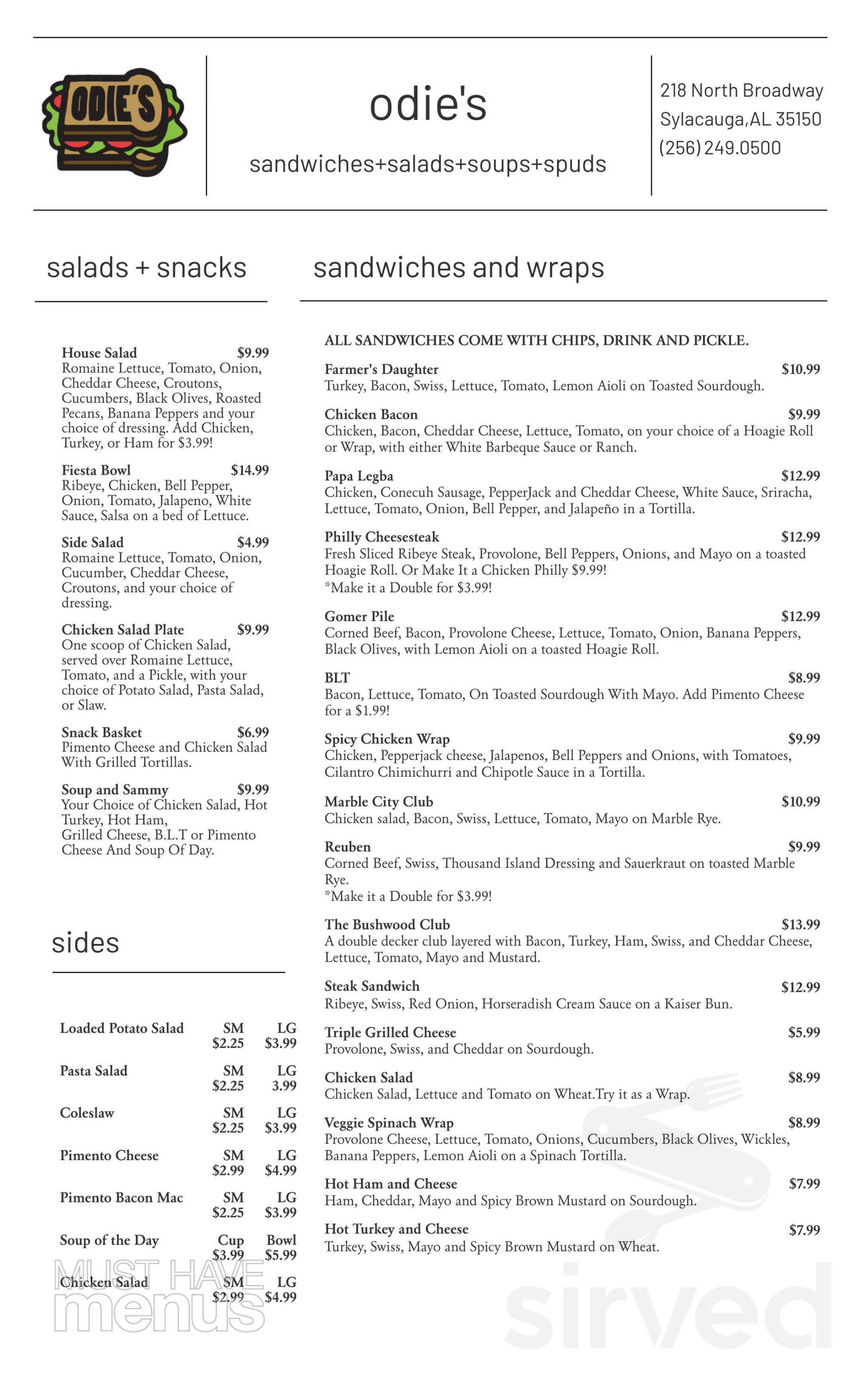 Odie's Delicatessen menu in Sylacauga, Alabama, USA