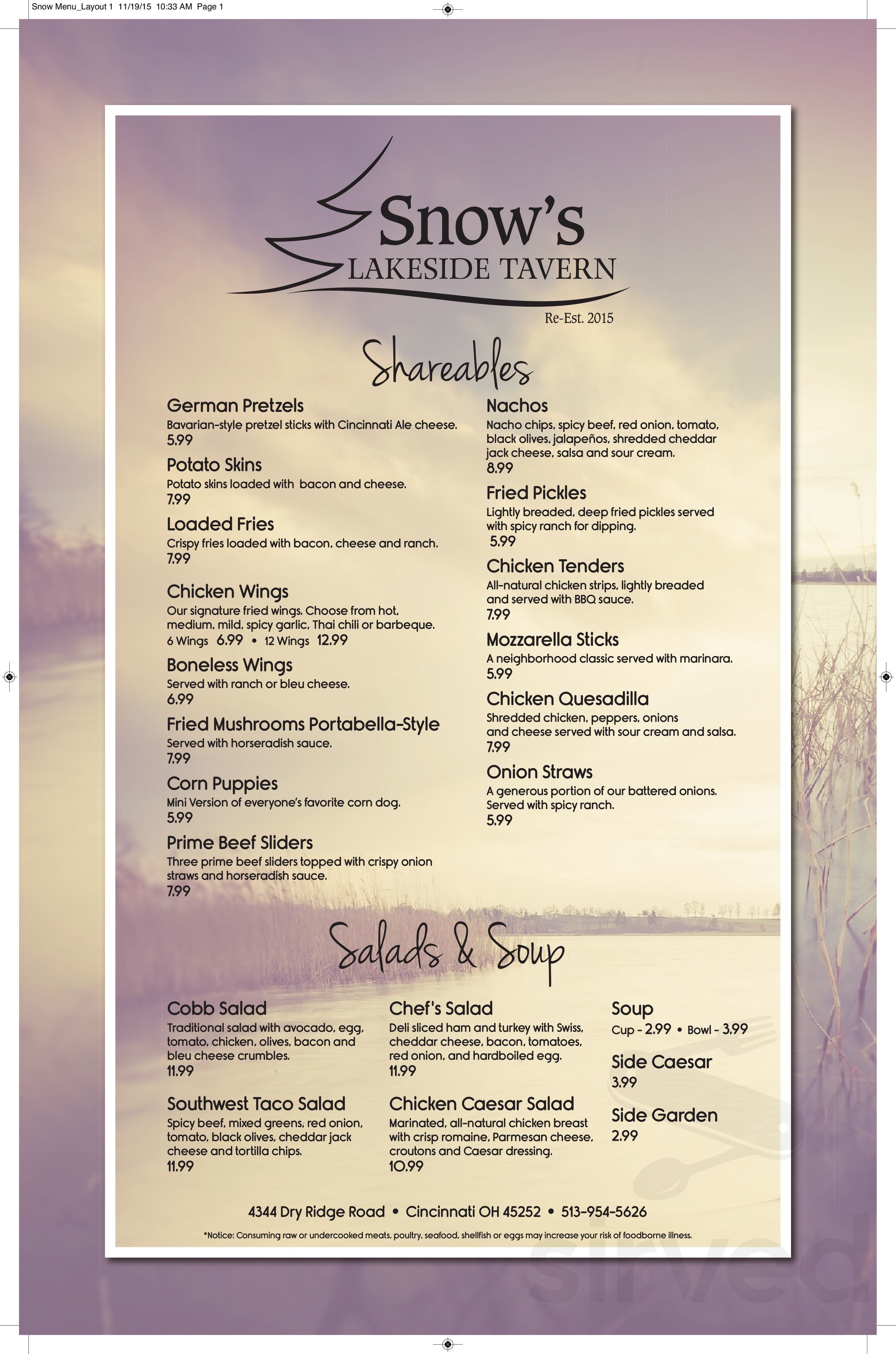 Snow's Lakeside Tavern - Craft Beer - Steaks - Sports Bar - menu in ...