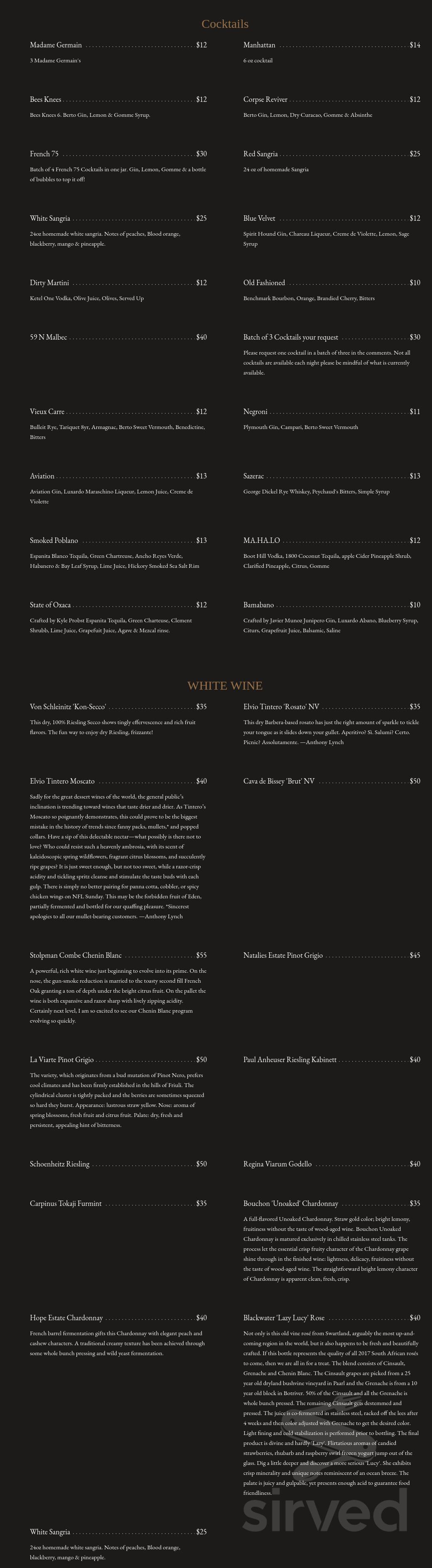 Wine Dive + Kitchen menu in Manhattan, Kansas, USA