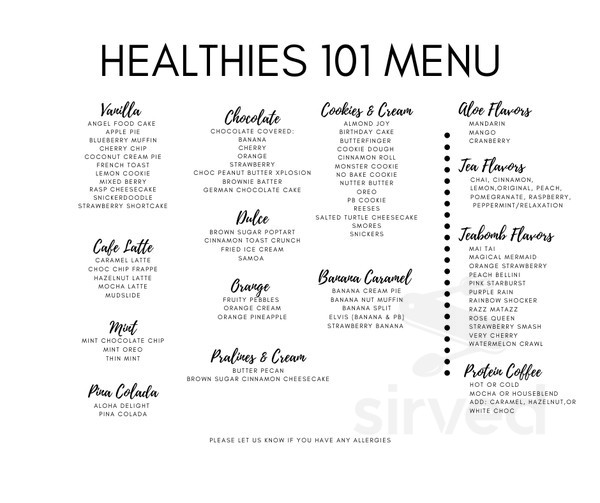 Menu for Healthies 101 in Jackson, MI | Sirved