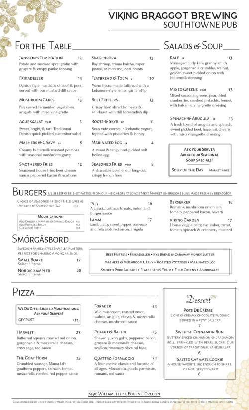 Viking Braggot Brewing menu in Eugene, Oregon, USA