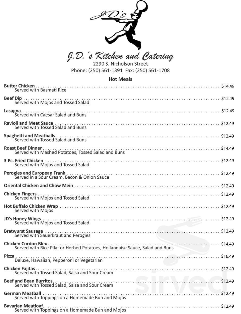J D's Kitchen & Catering Ltd menus in Prince George, British Columbia ...