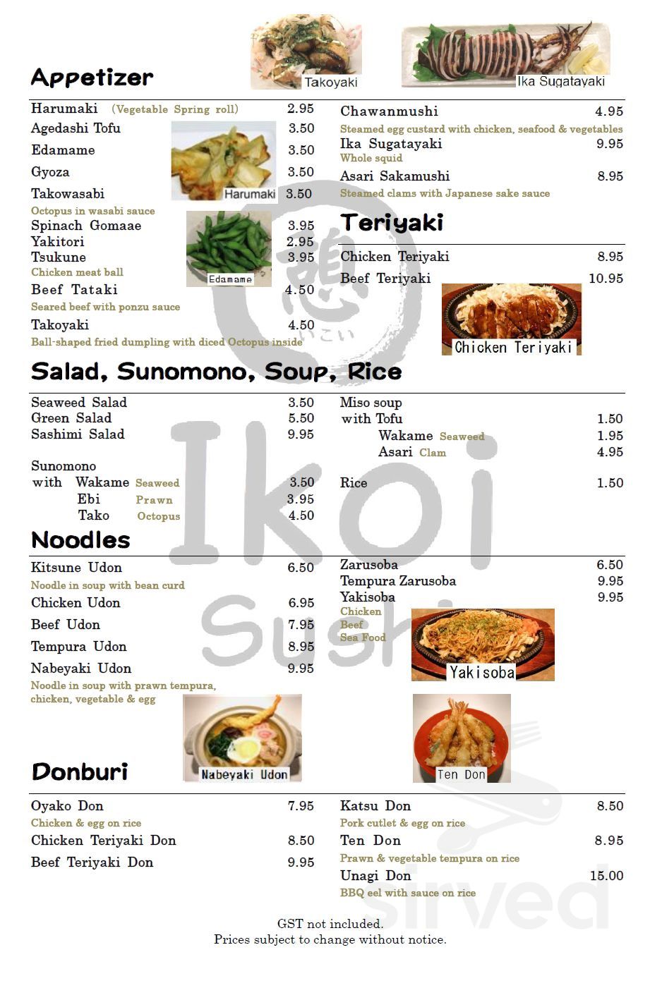 Ikoi Sushi menus in New Westminster, British Columbia, Canada