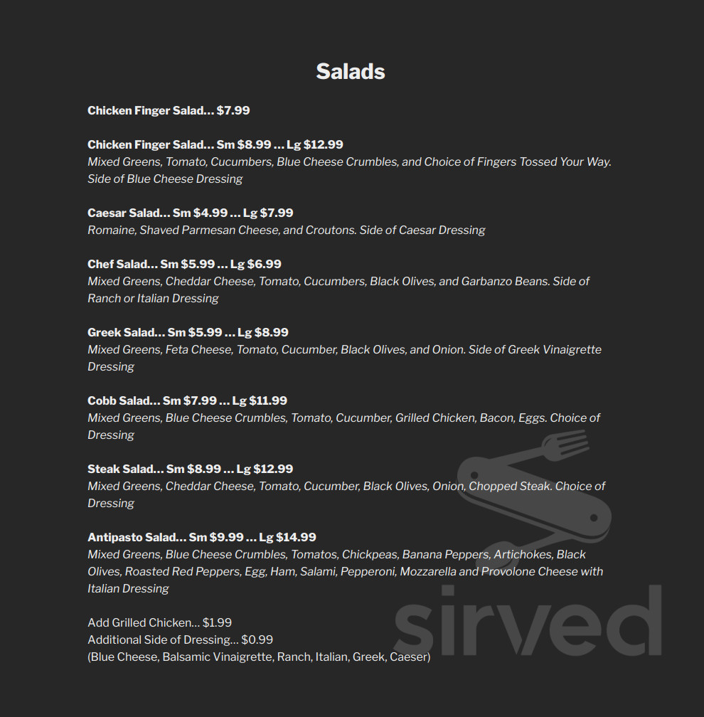 Menu - North Tonawanda NY's Buffalo Pizza Project | Sirved