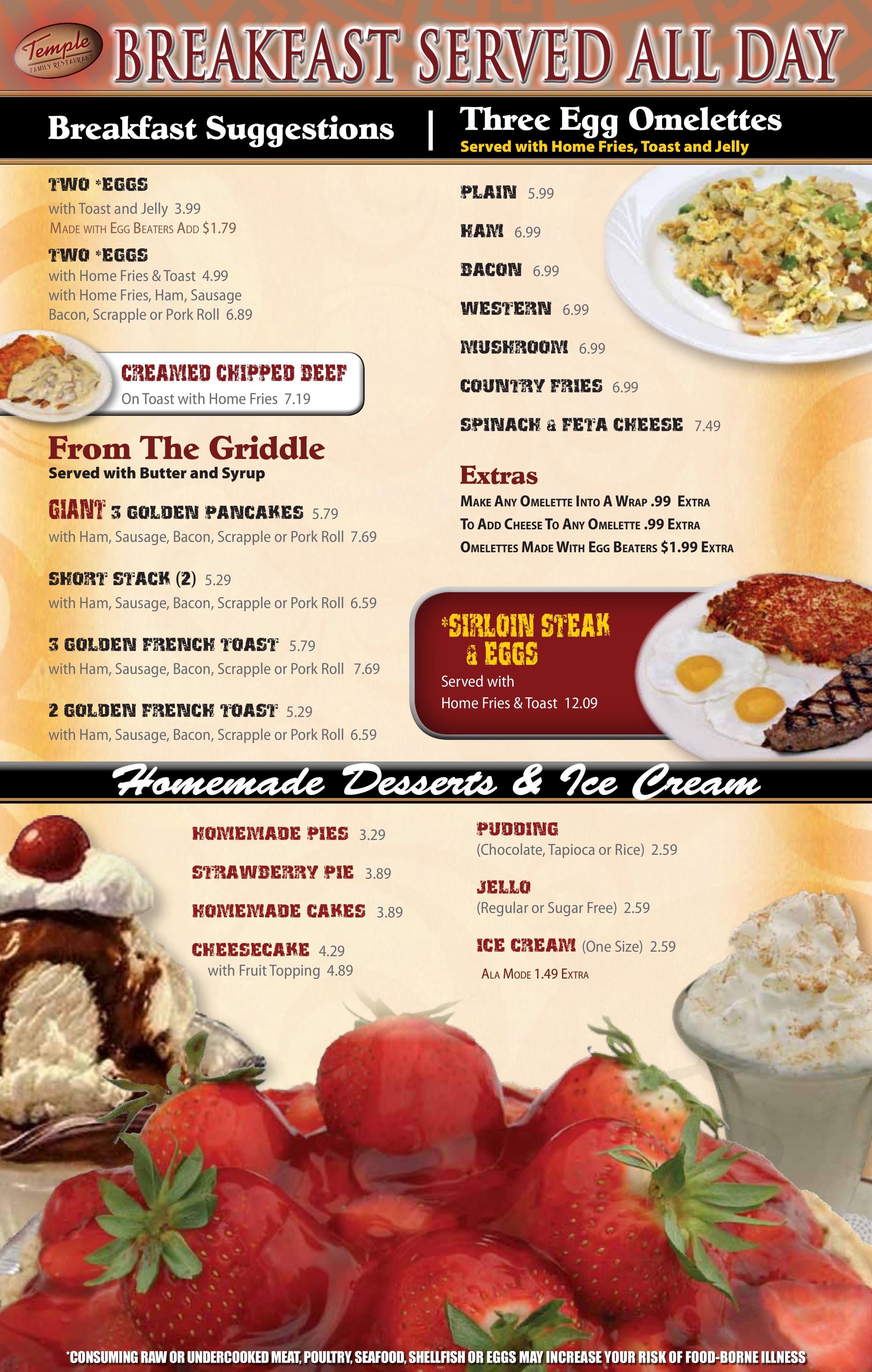 Temple Family Restaurant menus in Temple, Pennsylvania, United States