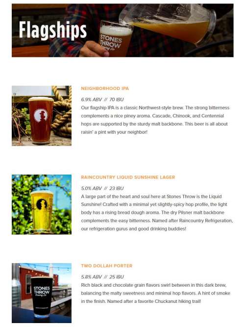 Fairhaven Stones Throw Brewery menu in Bellingham, Washington, USA