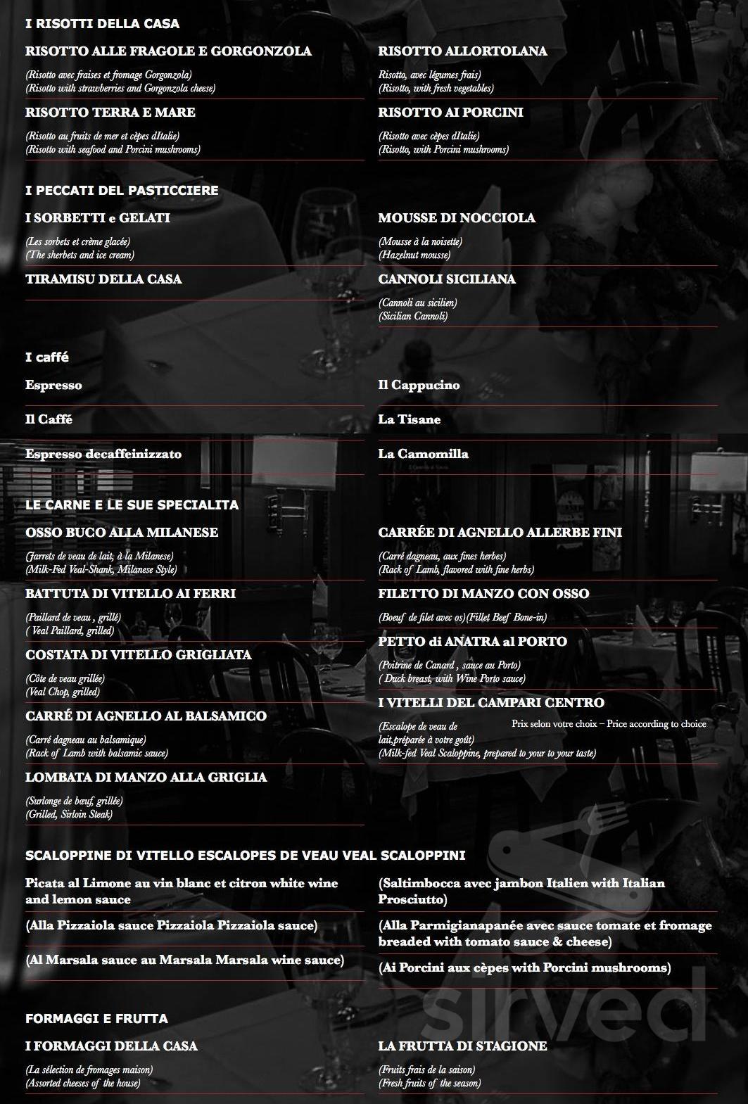 Il Campari Centro menus in Montréal, Quebec, Canada