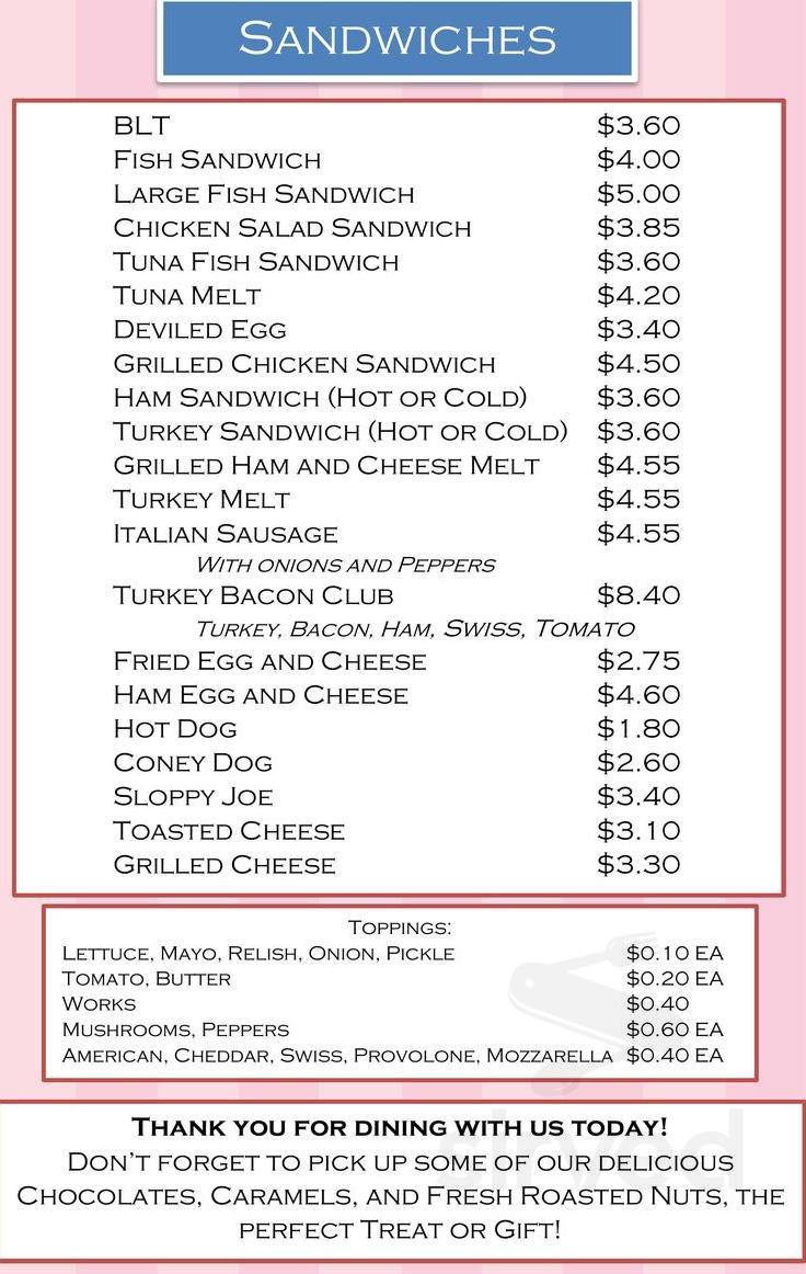 Heggy's Confectionery menu in Salem, Ohio, USA