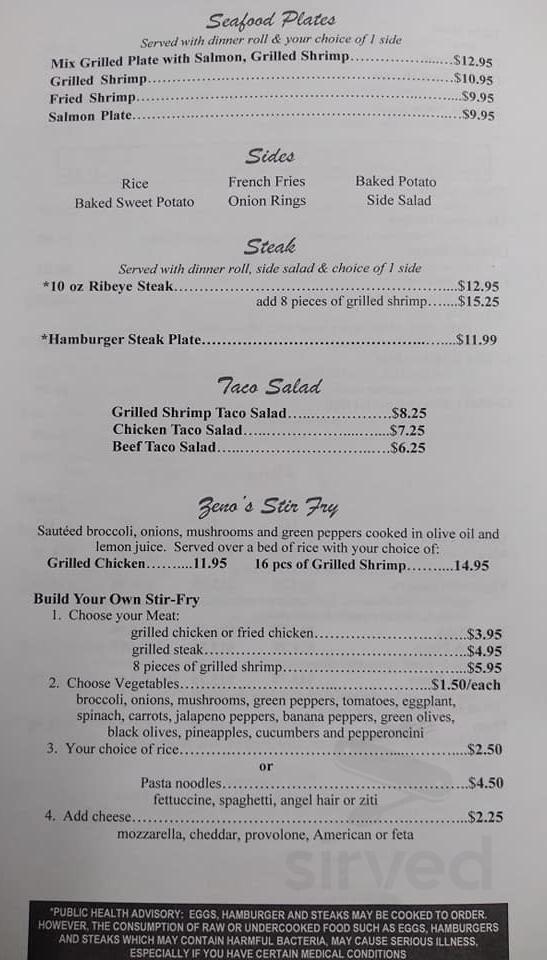 Zeno's Italian Restaurant menu in Troy, North Carolina, USA