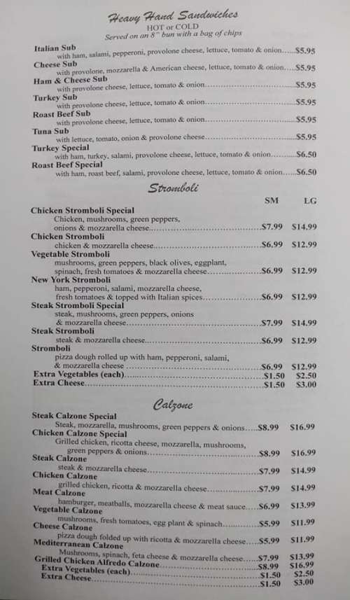 Zeno's Italian Restaurant menu in Troy, North Carolina, USA