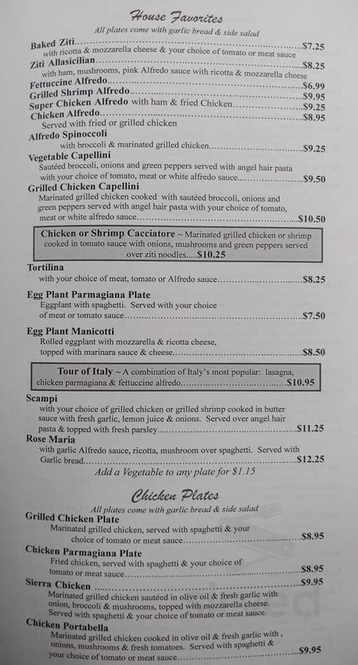 Zeno's Italian Restaurant menus in Troy, North Carolina, United States