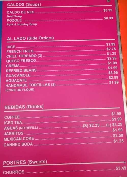 El Taco Shop menu in Mocksville, North Carolina, USA