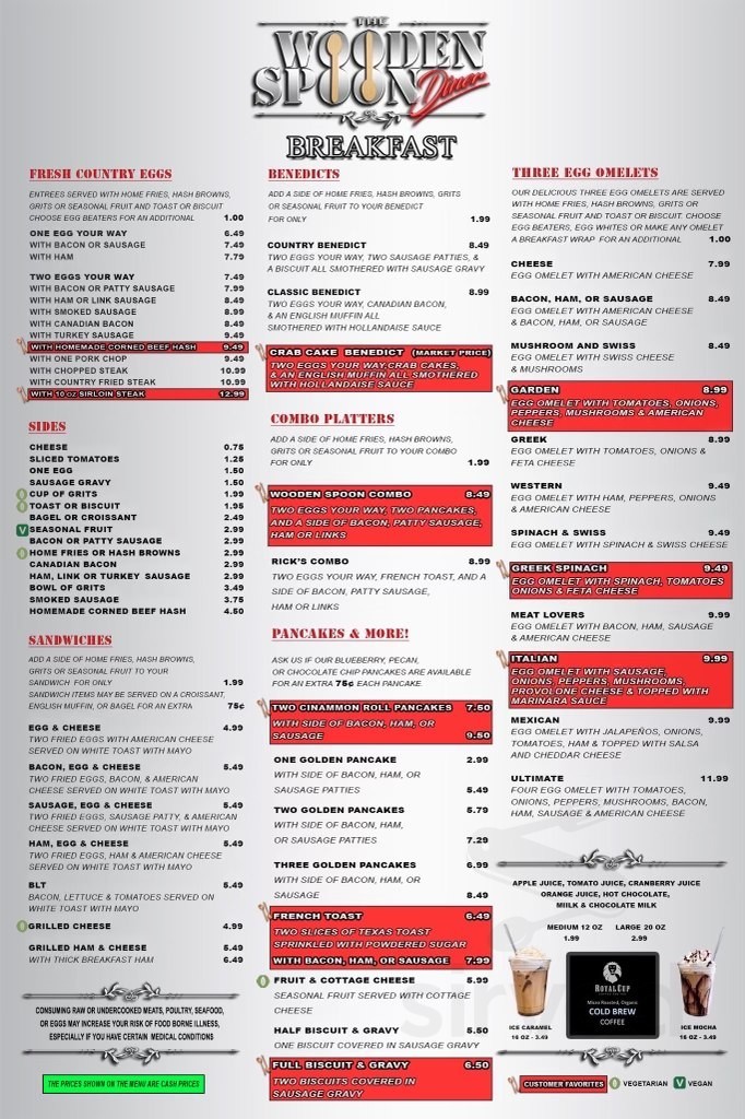 The Wooden Spoon menu in Lakeland, Florida, USA