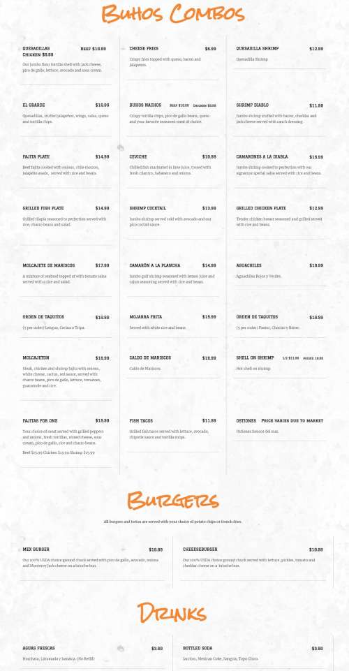 Los Buhos menu in Austin, Texas, USA