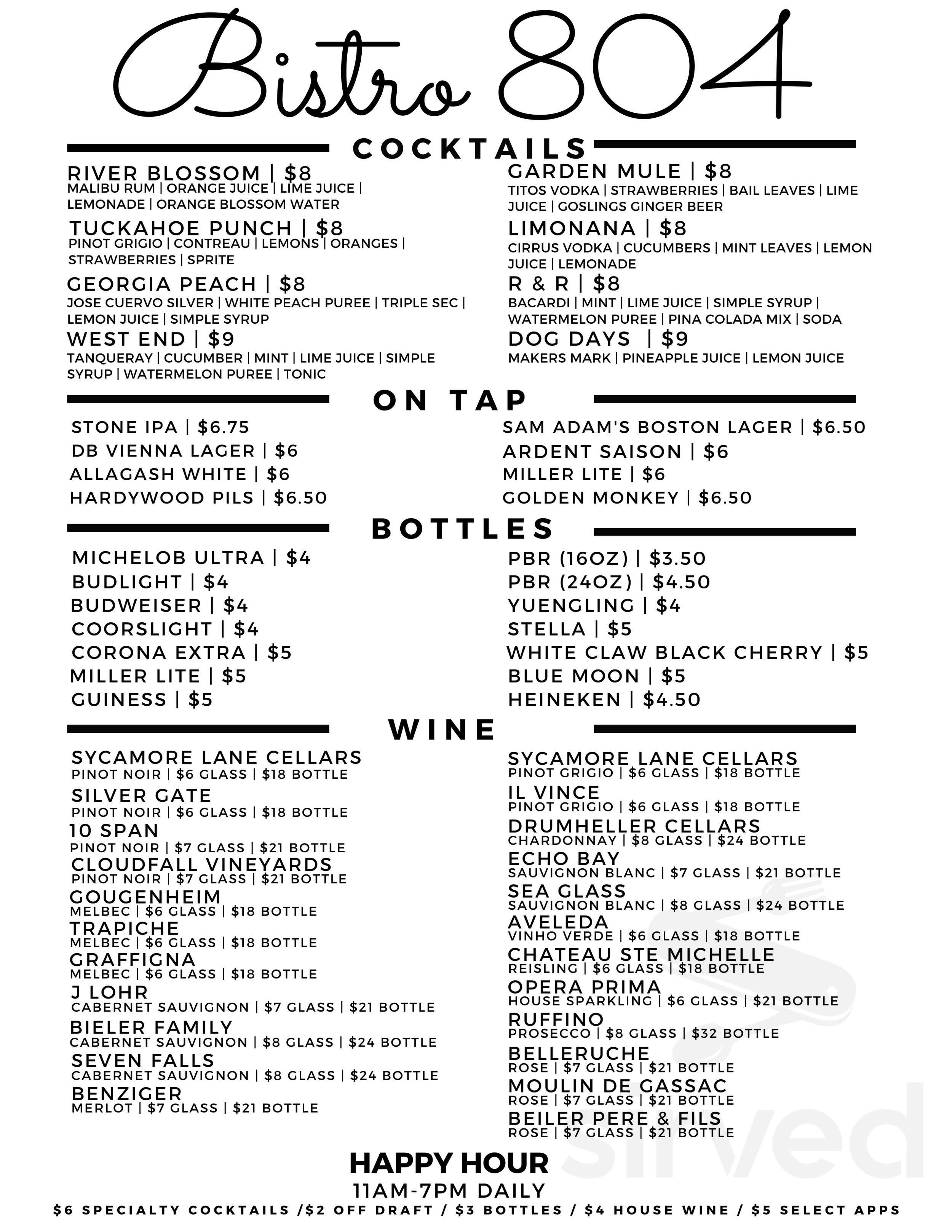 Menu for Bistro 804 in Richmond, VA | Sirved